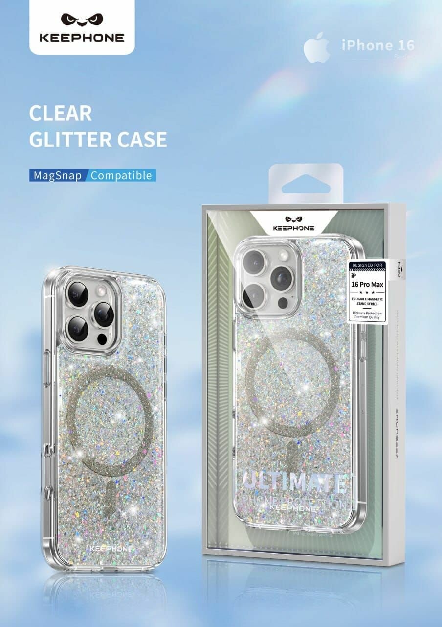 Чехол Keephone Magsnap Glitter, для iPhone 15 Pro Max, с блестками, с магнитом, серебристый