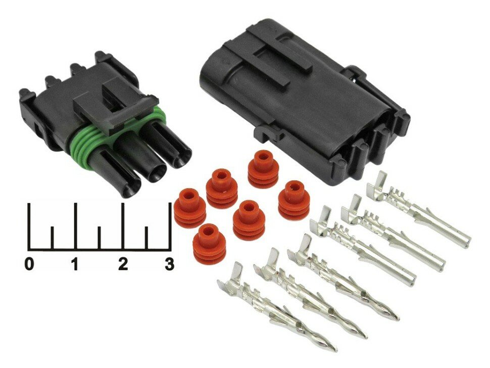 Разъем 3pin в комплекте 2.5мм влагозащищенный DJ3031-2.5-21/11 авто
