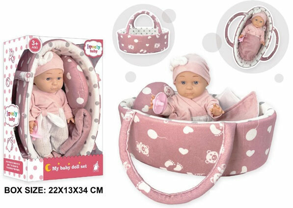Пупс(31см) с аксессуарами (переноска, плед, подушка, соска) в