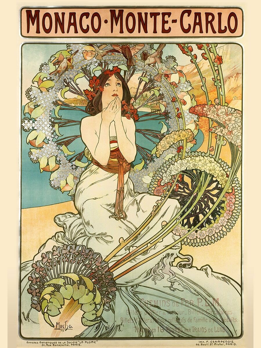 Постер А3. Альфонс Муха. Монако Монте-Карло.