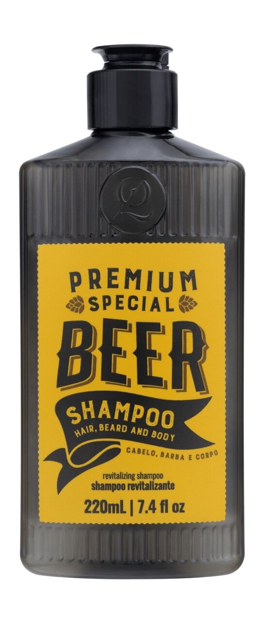 QOD Шампунь для волос, бороды и тела Premium Beer Shampoo восстанавливающий, 220 мл