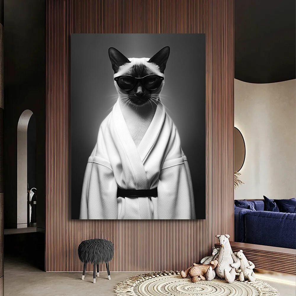 Картина "Кот в очках", 20x30 см, на подрамнике, дерево, холст