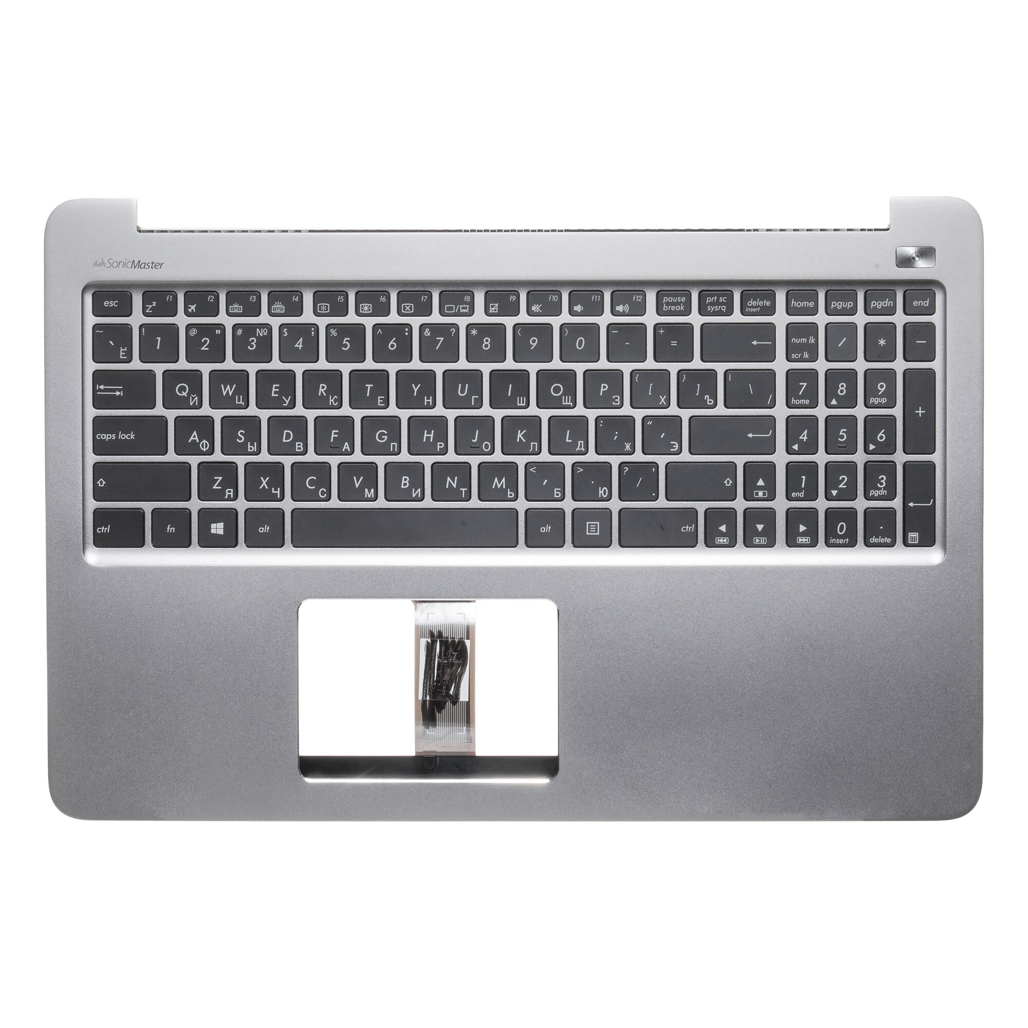 Топ-панель с клавиатурой с подсветкой для ноутбука Asus K501U / K501UX / K501L / K501UQ / K501LB / K501LX / K501UW / K501UB / 13NB0A52AM0201 - серебристая , клавиатура черная