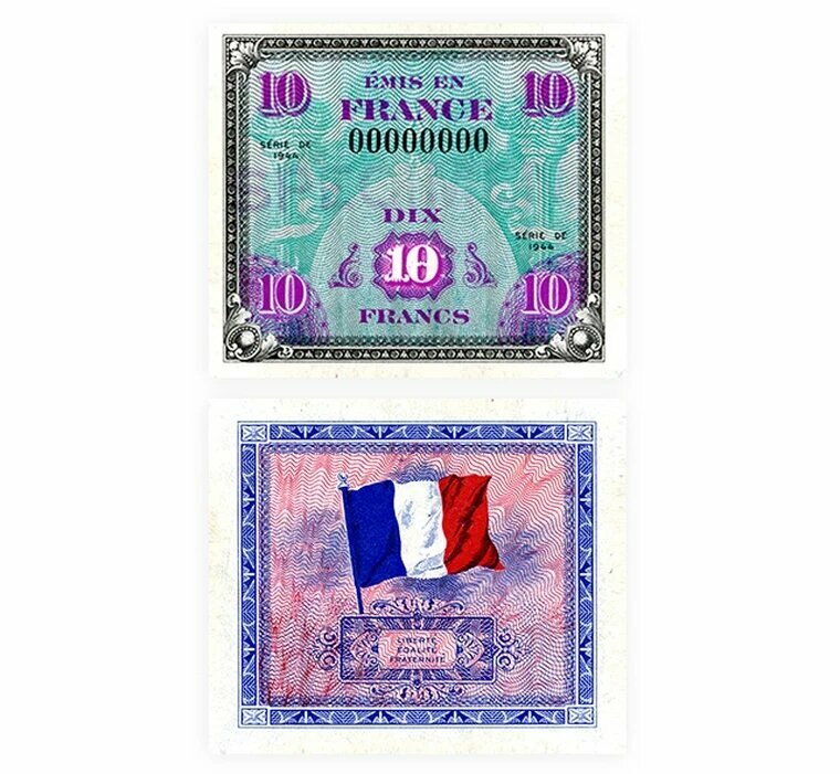 10 франков 1944 Франция, военный франк с флагом, сувенирная копия, банкноты и купюры редкие коллекционные