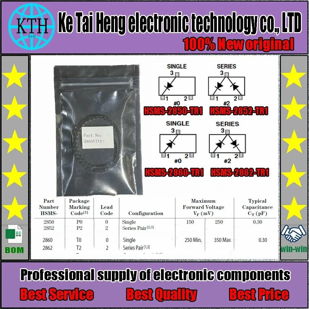 Транзисторы HSMS-2850/2852/2860/2862, SOT23, Цвет: HSMS-28