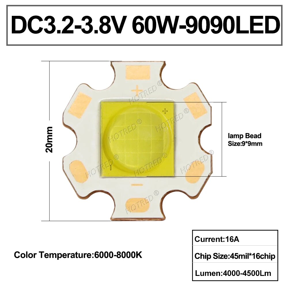 HotRed 9090 XHP90 LED 3v 6v 9v холодный белый светодиод 60W XHP90 LED 3V, 1pcs