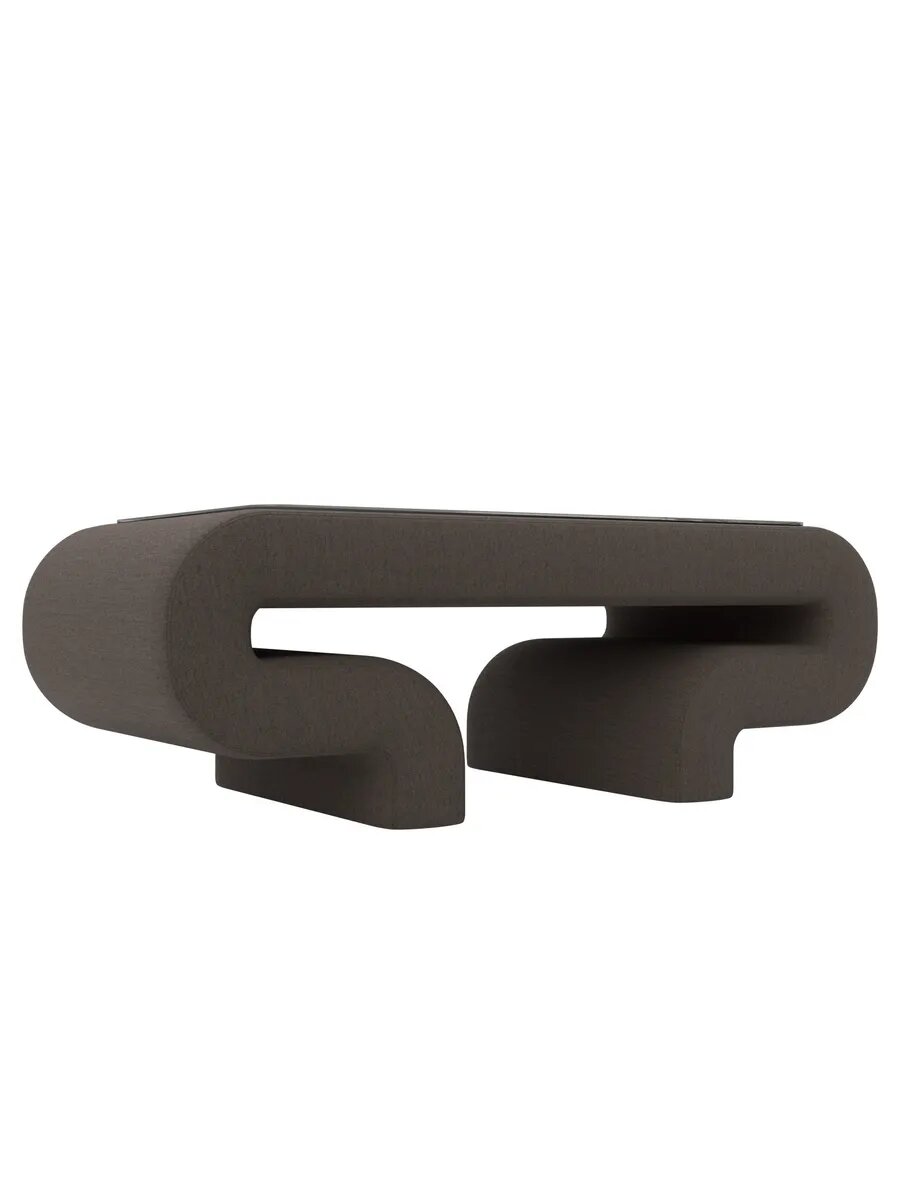 Стол интерьерный Дафна (ШхГхВ) 146х64х54, стеклянная столешница, обивка коричневый рогожка