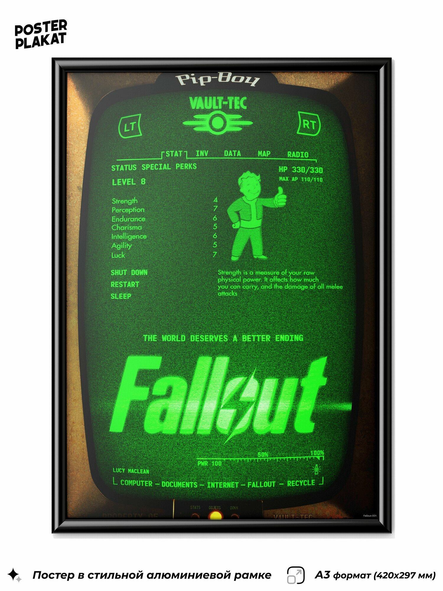 Постер Фоллаут / Fallout, по мотиву сериала, в раме, А3 (420х297 мм), Постер Плакат