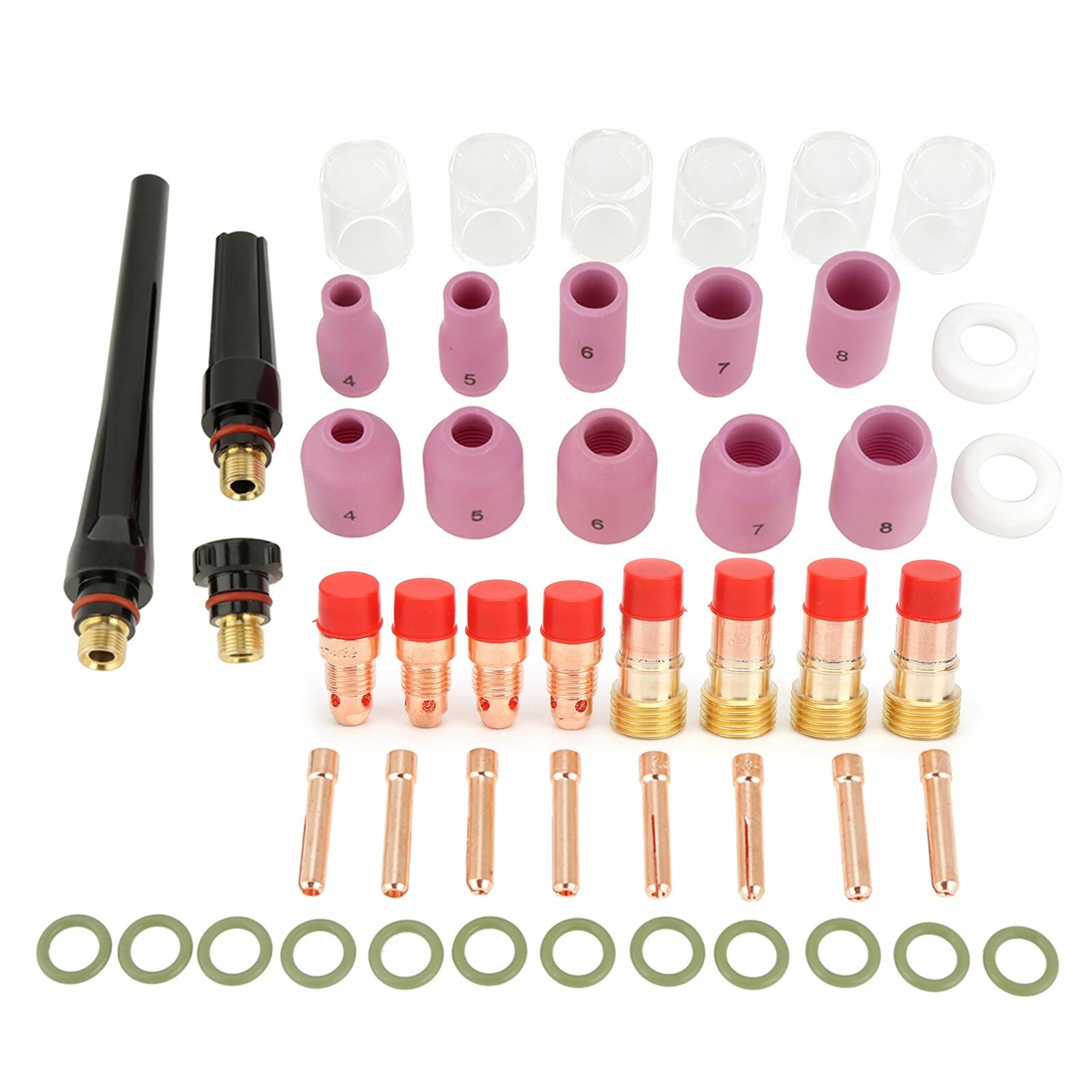 49 шт./компл, газовые линзы, сопла из глинозема, чашки, цанги, комплект аксессуаров для сварочной горелки