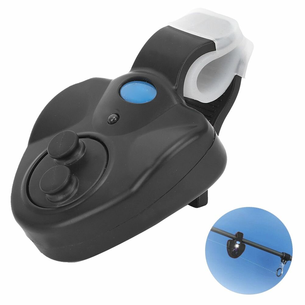 Электронный сигнализатор поклевки, светодиодный светильник, звук рыбы, колокольчик, зажим на удочке для ночной рыбалки, аксессуары, черный