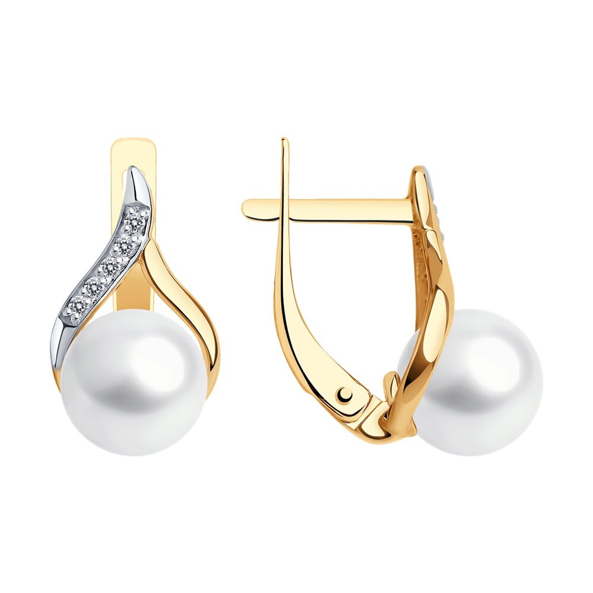 Серьги, красное золото, 585 проба, фианит, жемчуг