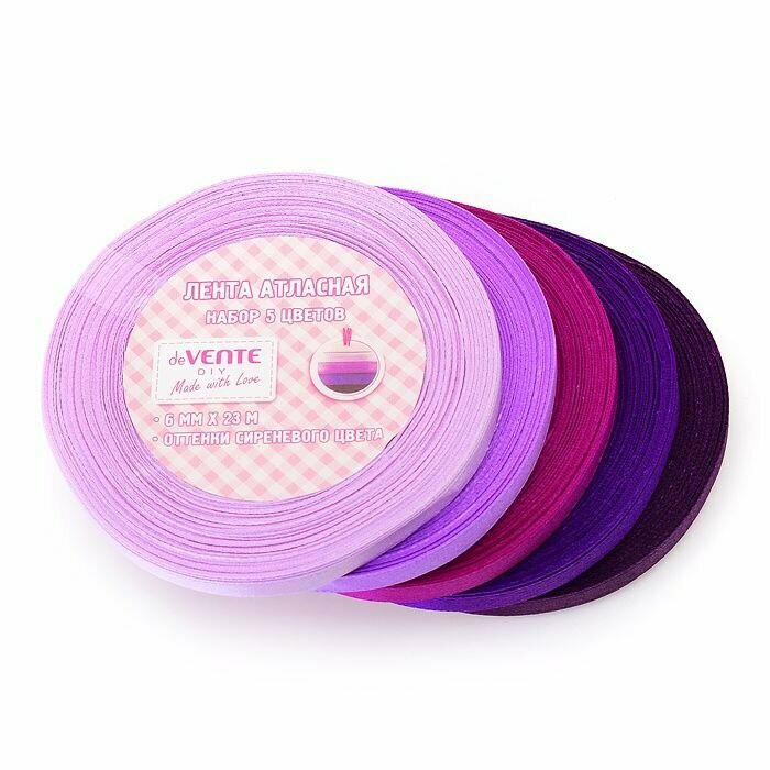 Набор атласных лент deVENTE декоративных, 6 мм х 23 м, 5 шт, пенополистероловая втулка (9040308)