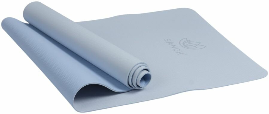 Коврик для йоги Sangh, размер 183х61 см, толщина 0,4 см, материал TPE, цвет пыльно-голубой/темно-голубой