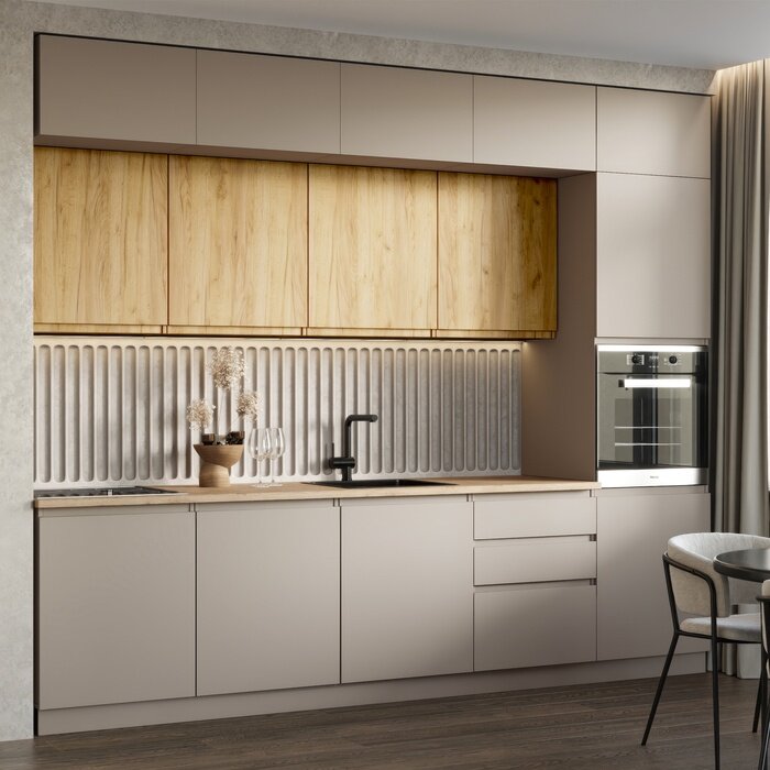 Кухонный гарнитур в потолок «Виктория», 3000 мм, кашемир/дуб крафт
