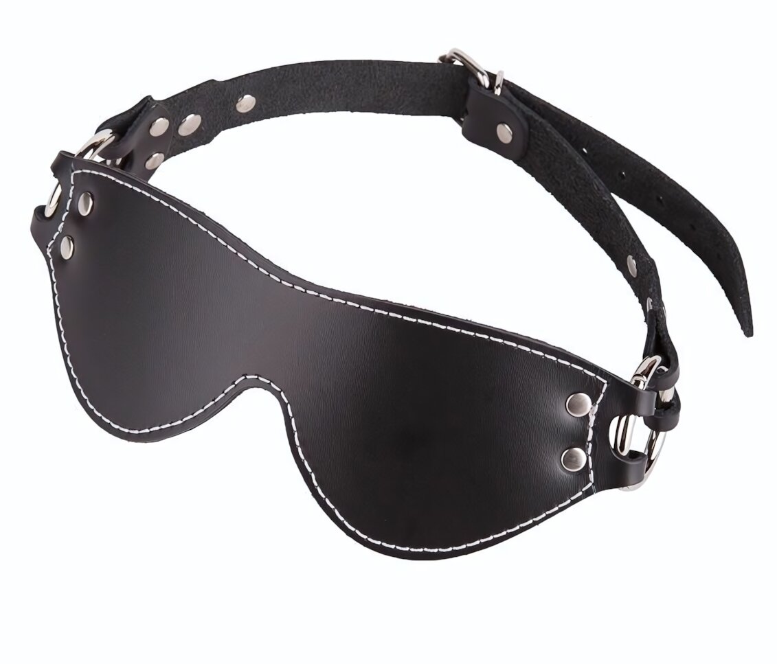 Маска из натуральной кожи черная, BDSM аксессуар с хромированными заклепками