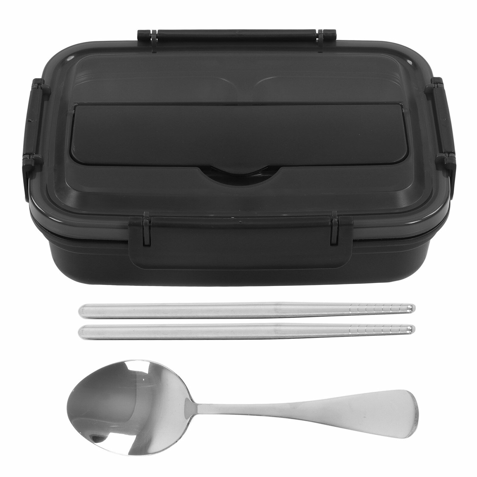 Ланч-бокс с 4 отделениями, посуда из нержавеющей стали 304, портативные контейнеры для обеда для школы, офиса, черный