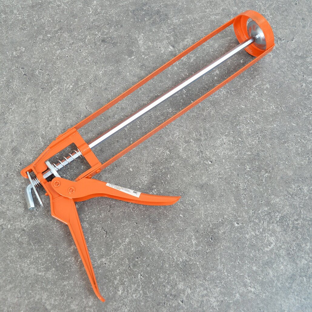 Пистолет для герметика металлический, 30 см, оранжевый, усиленная конструкция