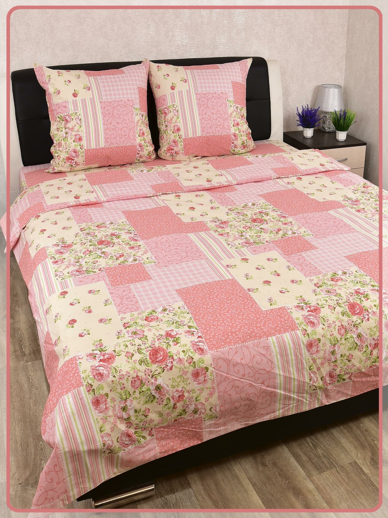 Постельное белье Шуйская бязь Пэчворк розовый 206491 2 спальное б/ш