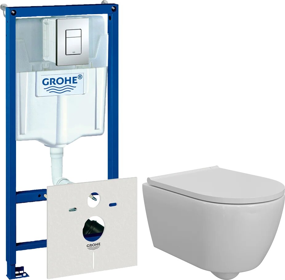 Комплект 5 в 1: Инсталляция Grohe Rapid SL 38775001 / Унитаз подвесной DIWO Коломна 0700 / Сиденье с микролифтом, Кнопка хром, Комплект шумоизоляции, креплений