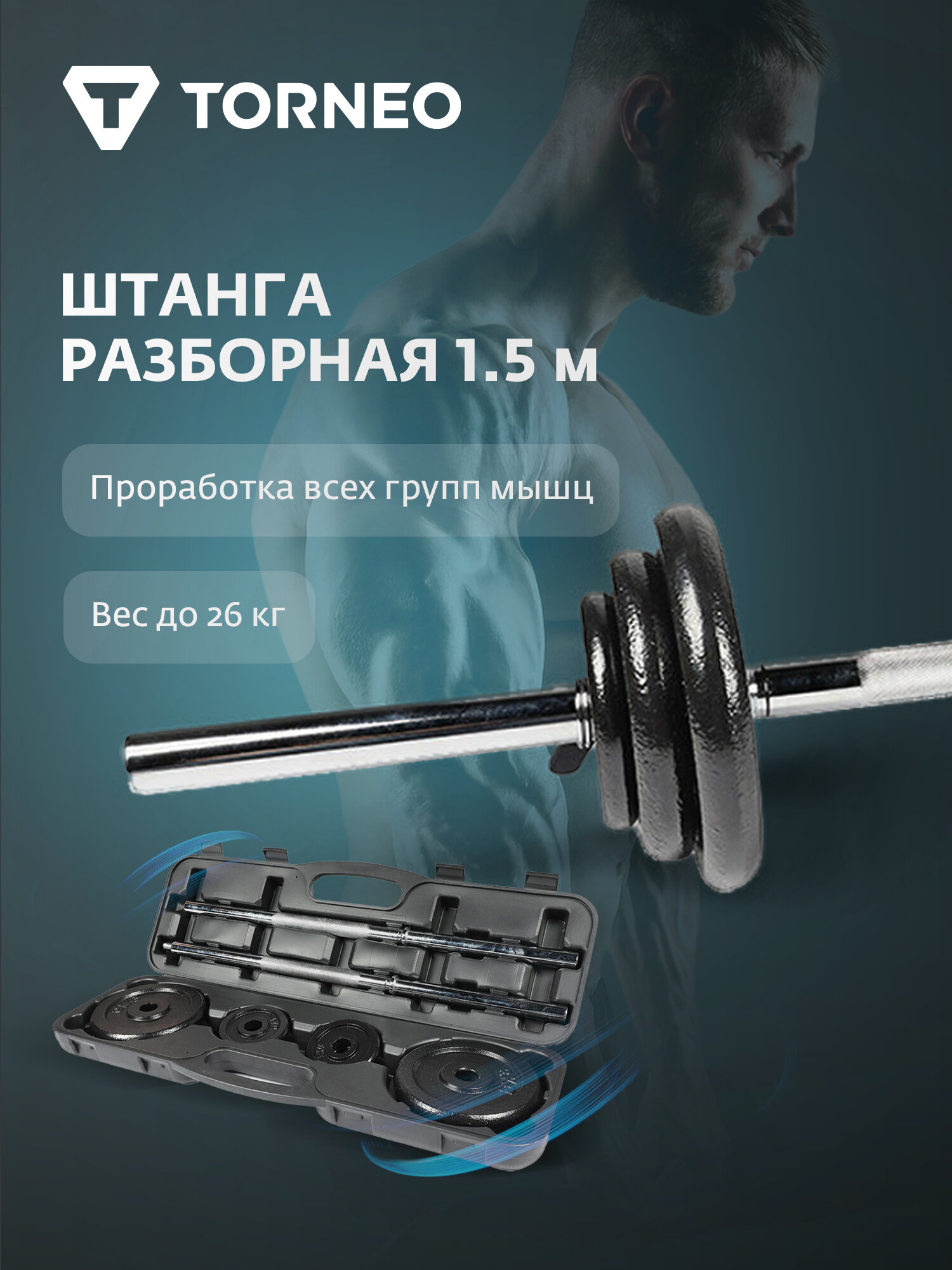 Комплект из штанги и дисков Torneo, 25 кг