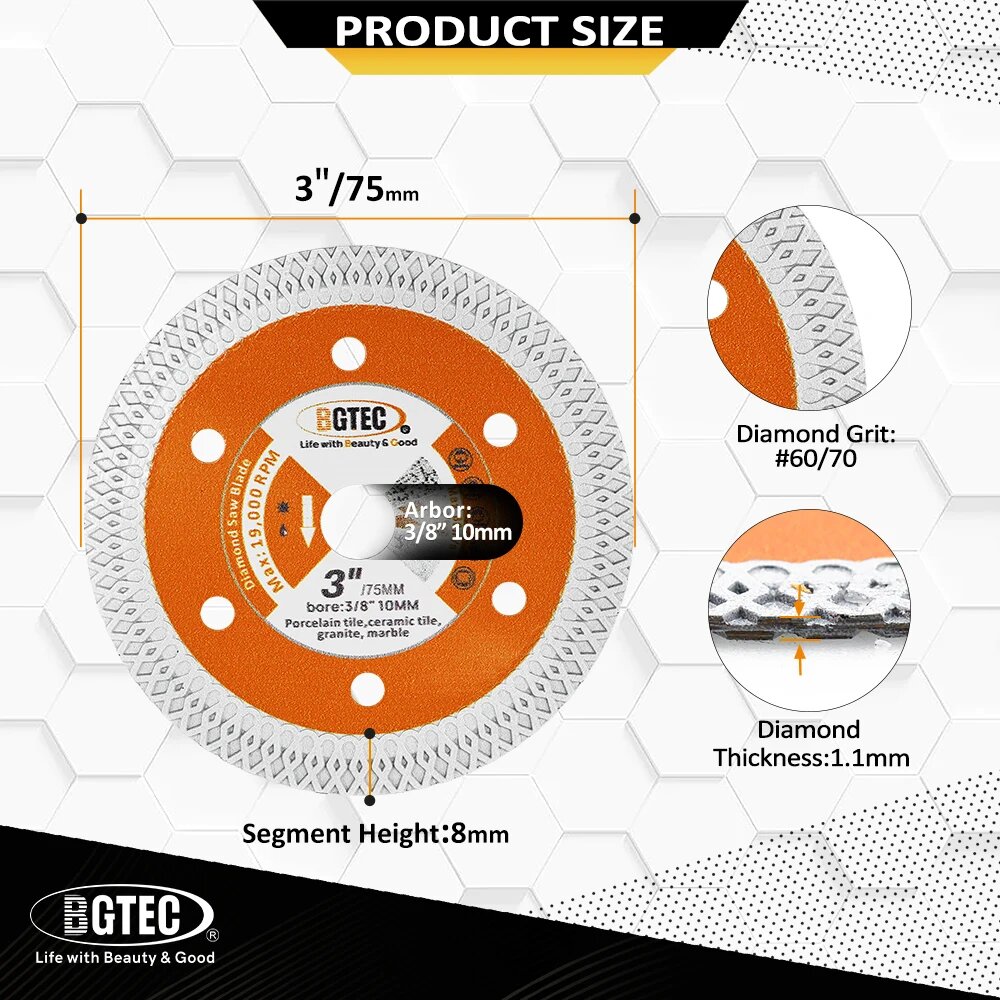 Алмазный диск BGTEC 75 мм для дерева, стали, бетона