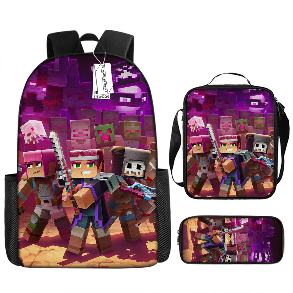 Minecraft Школьная сумка для начальной и средней школы Minecraft, игровой периферийный рюкзак, сумка через плечо с героями мультфильмов, чехол для ручек, набор из трех предметов