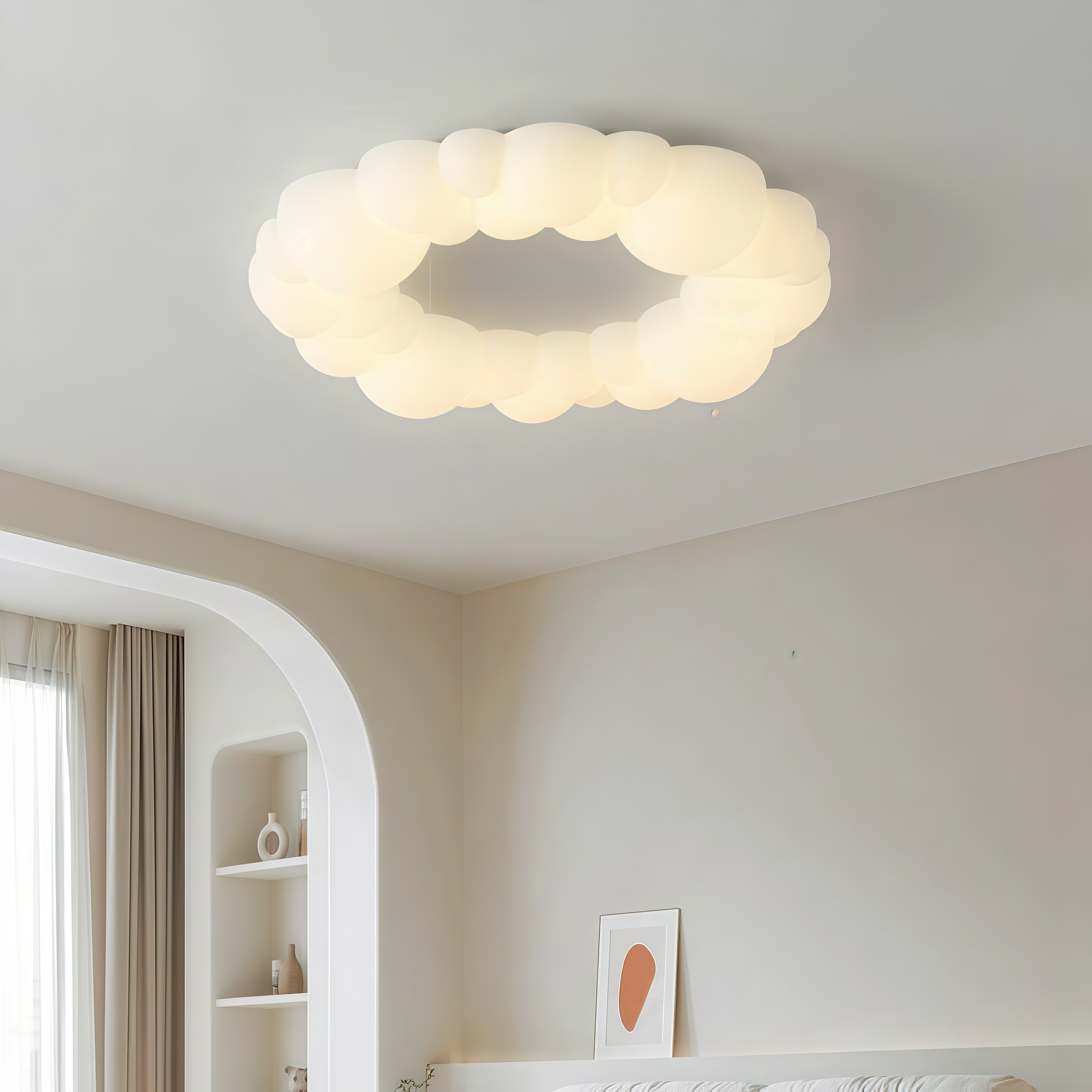 Круглое белое облако потолочный светильник, D50 см, трехцветный свет