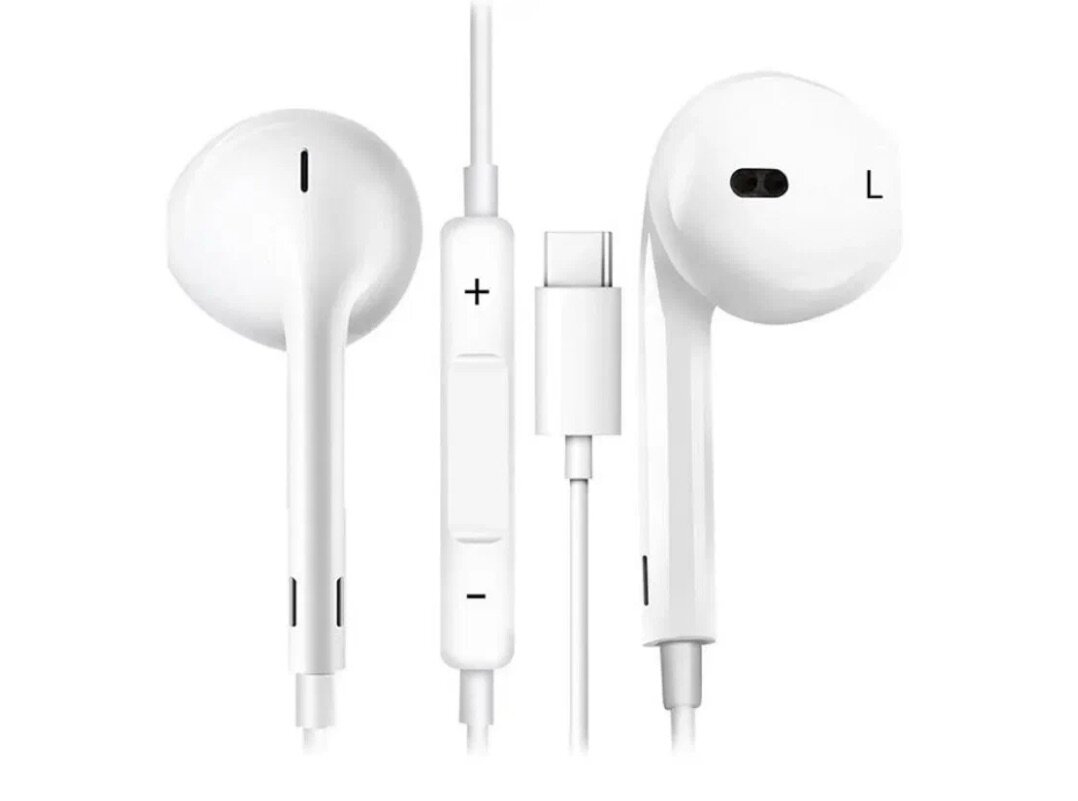 Эксклюзивные проводные наушники с разъемом TypeC для iPhone 15, 15 Plus, 15 Pro, 15 Pro Max и 16 модели в белом цвете от BUTSTORE