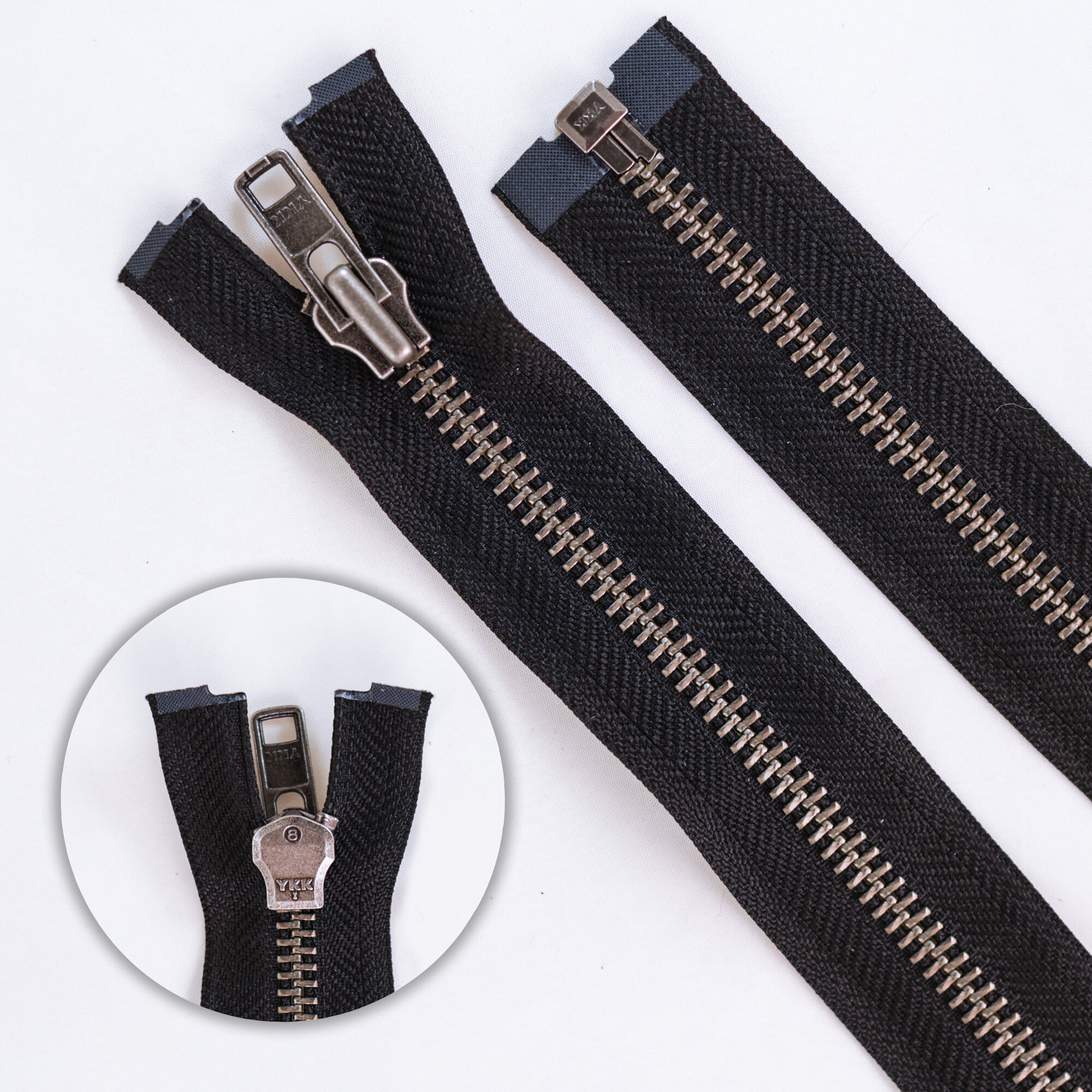Молния YKK металлическая Т8, тёмный никель, 75 см, 1шт/упак, чёрный