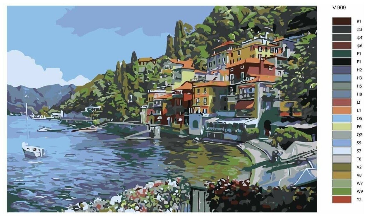 Картина по номерам V-909 "Италия. Озеро Комо", 60x90 см