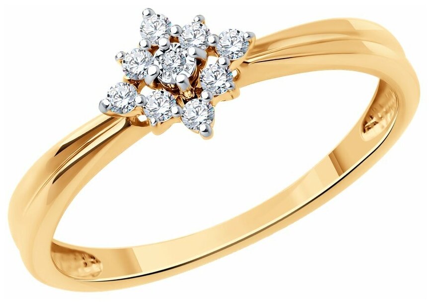 Кольцо, комбинированное золото, 585 проба, бриллиант