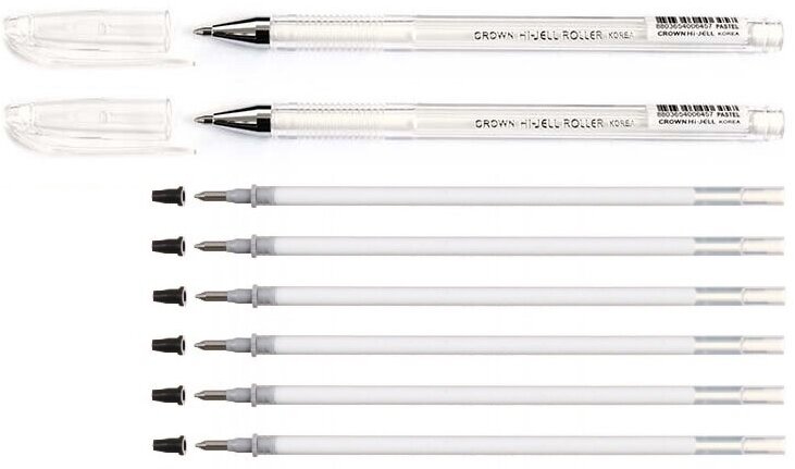 Набор из 2-х ручек гелевых Crown белая 0,5 мм + 6 стержней