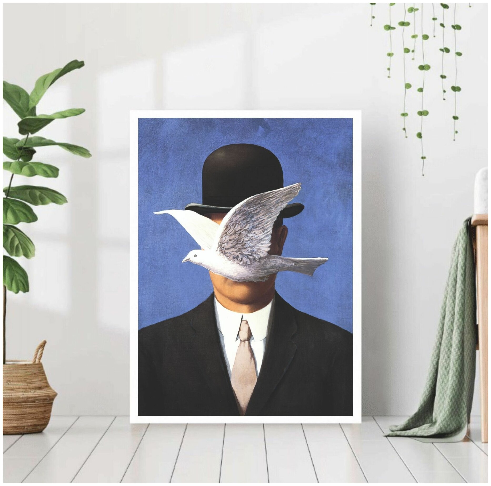 Постер " Сын человеческий, репродукция Рене Магритт" 50x70 в белой рамке для интерьера на стену