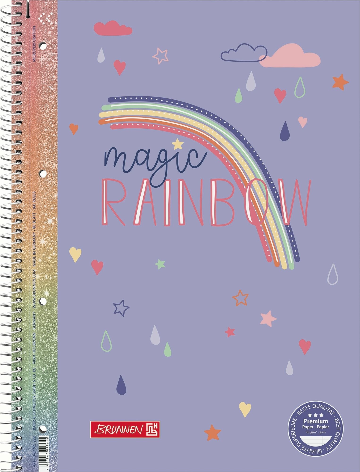 Тетрадь в линейку на пружине, А4, 80 листов, " Колледж Premium Magic Rainbow", 90 гр/м2, сиреневый, Brunnen (пр-во Германия)