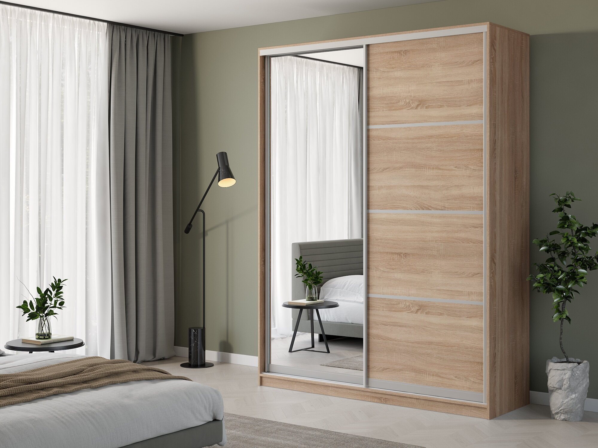 Шкаф купе Матэрна для одежды для одежды Сонома + зеркало 190 х 65 х 240 см