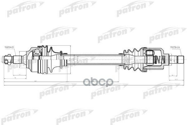 Полуось передняя левая 25x616x58,5x24 CITROEN: BERLINGO 1.6/1.6HDI 08- PEUGEOT: PARTNER TEPEE 1.6/1.6HDI 08- PATRON арт. PDS.
