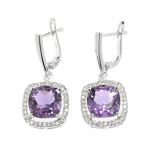 Серьги, серебро, 925 проба, аметист, фианит