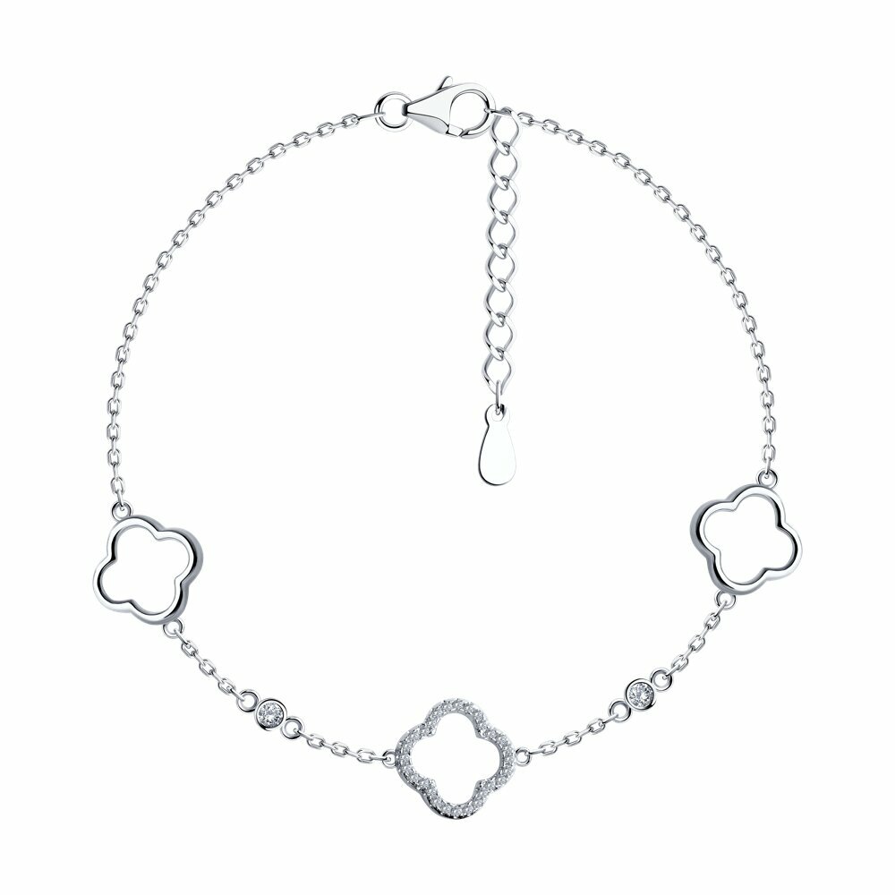 Браслет, серебро, 925 проба, родирование, фианит