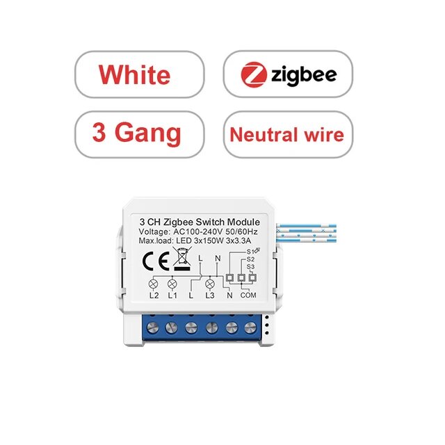 Белый 3 Gang Zigbee Switch Module ZWSM16-W3