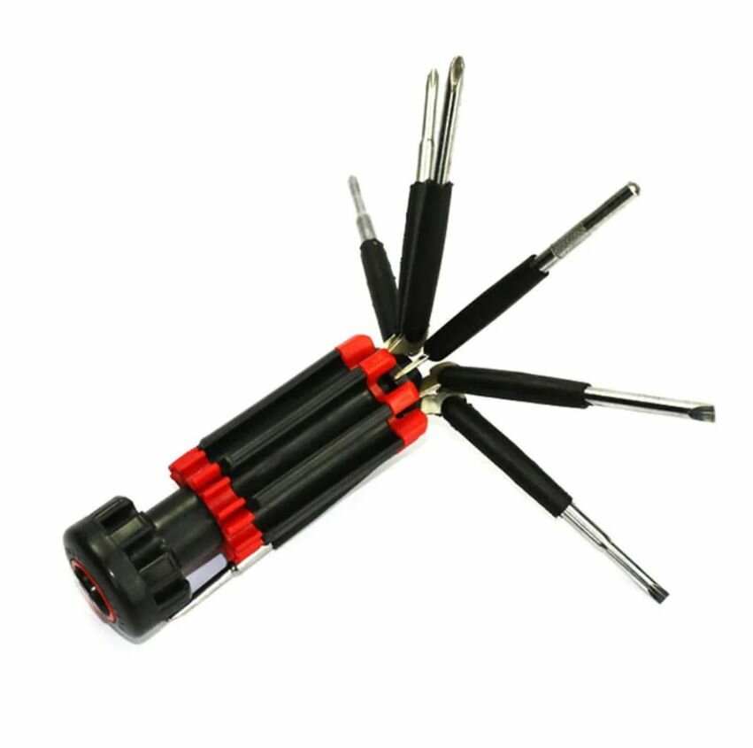 Многофункциональная универсальная отвертка с LED фонариком 8 в 1 черный