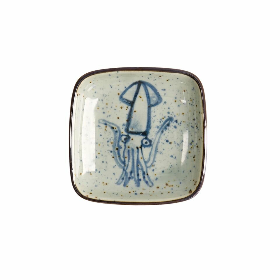 Соусник для соевого соуса фарфоровый TOKYO DESIGN Soy Sauce Dish Squid, 9 см, белый/синий