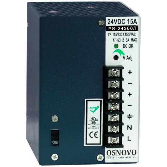 Промышленный блок питания. Osnovo DC24V, 15A (360W). PS-24360/I