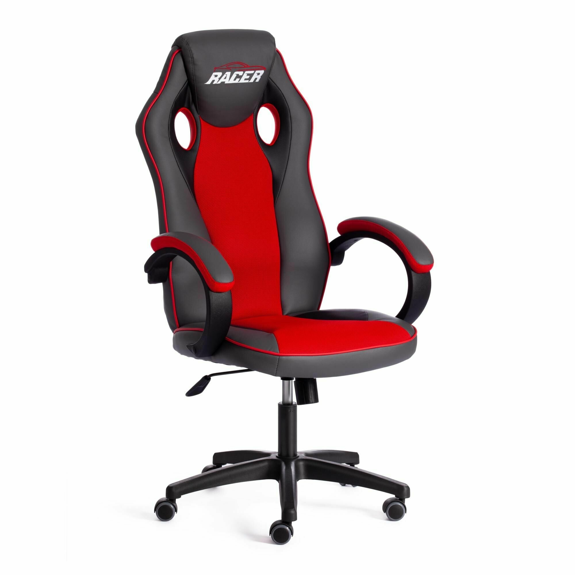 Кресло RACER GT new Tetchair красный, черный, экокожа, ткань, пластик, мягкое сиденье, с подлокотниками