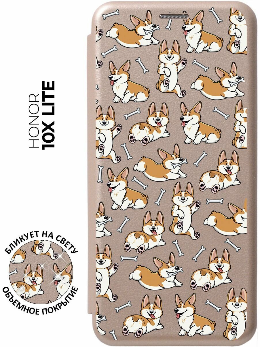Чехол-книжка Corgi Pattern на Honor 10x Lite / Хонор 10Х Лайт с 3D эффектом золотой