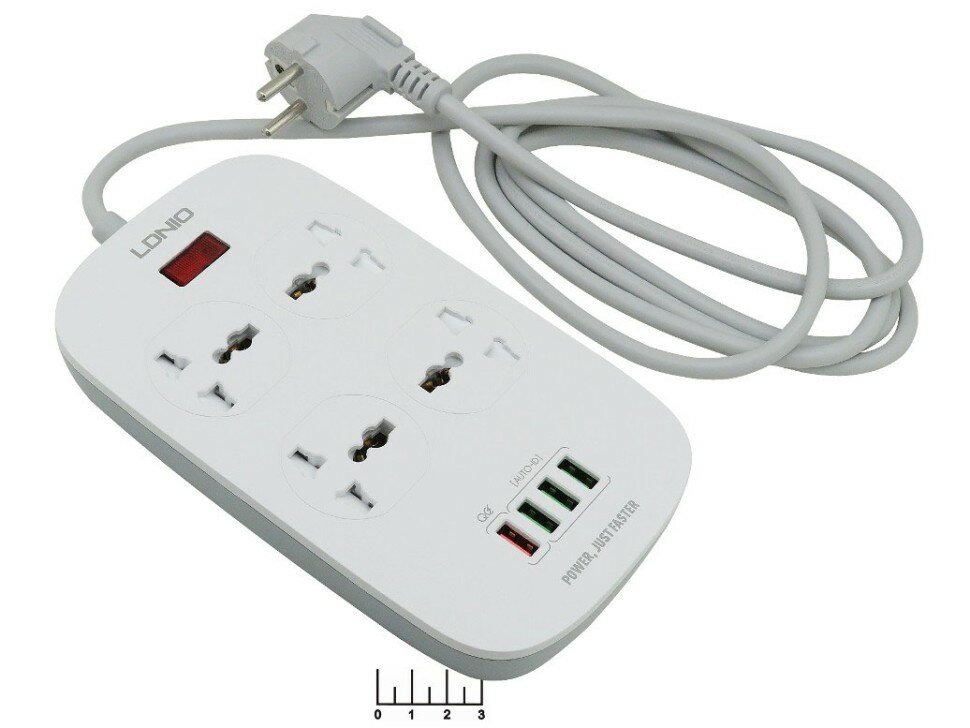 Сетевой фильтр 4/2м + 4USB Ldnio SC4407Q с выключателем (max-3.1A) (белый)