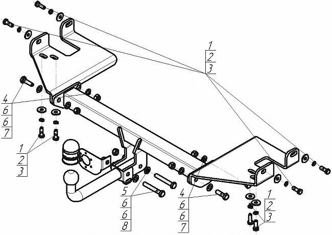 Фаркоп Motodor KIA Sportage, Hyundai Tucson, 2004-2010 (оцинк. Шар) арт.90901-A