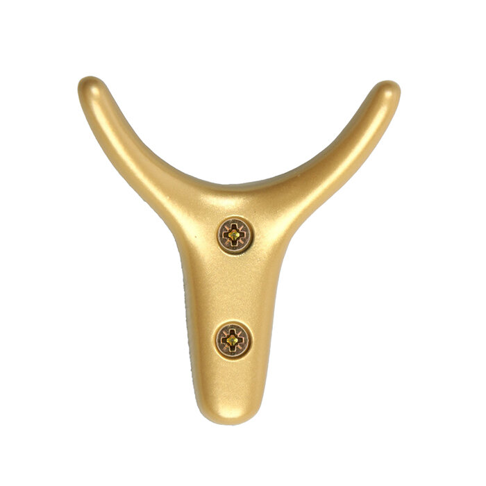 Крючок настенный металлический на дверь Sanberg 2 - рожковый, цвет золотистый, выдерживает нагрузку до 5 кг