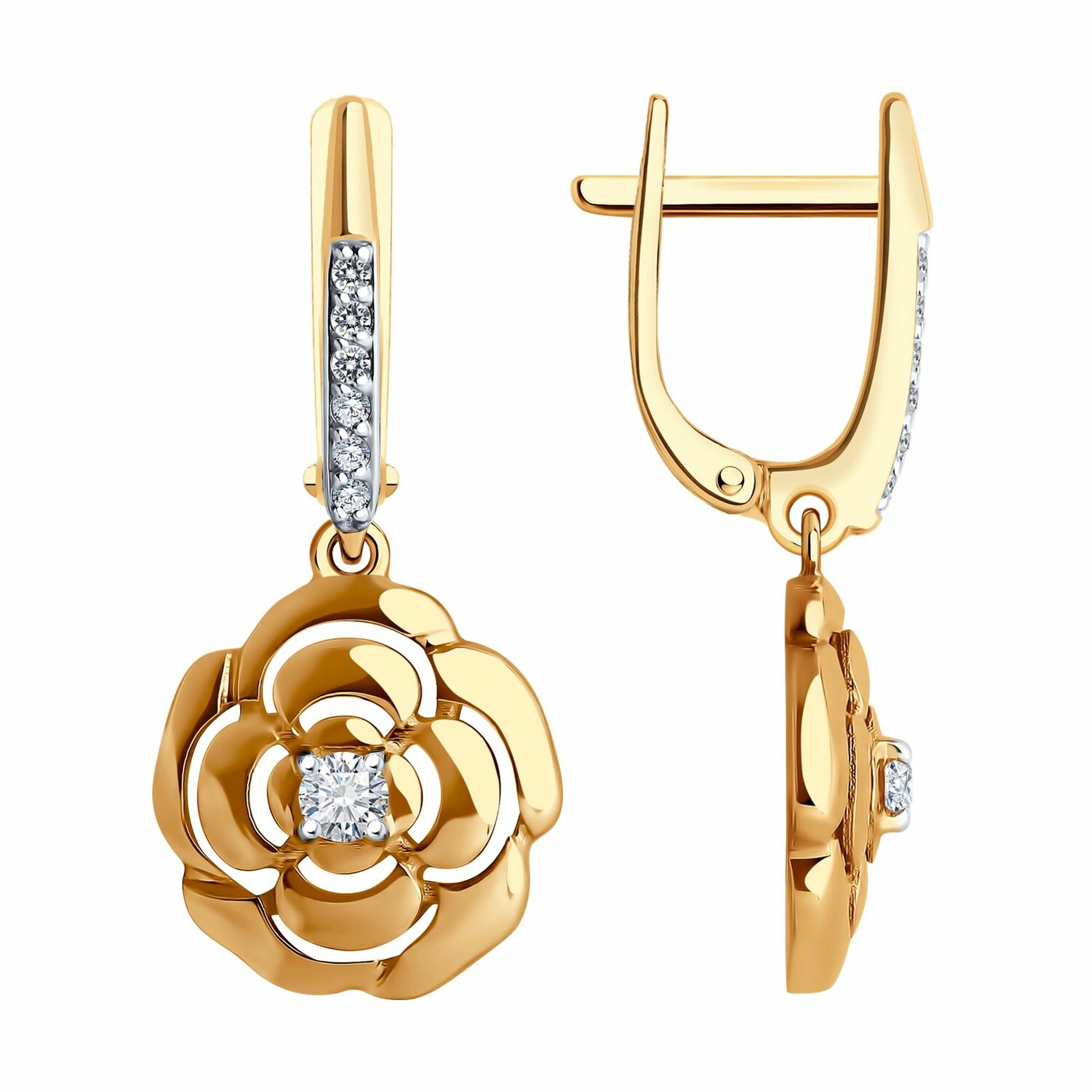 Серьги, красное золото, 585 проба, фианит