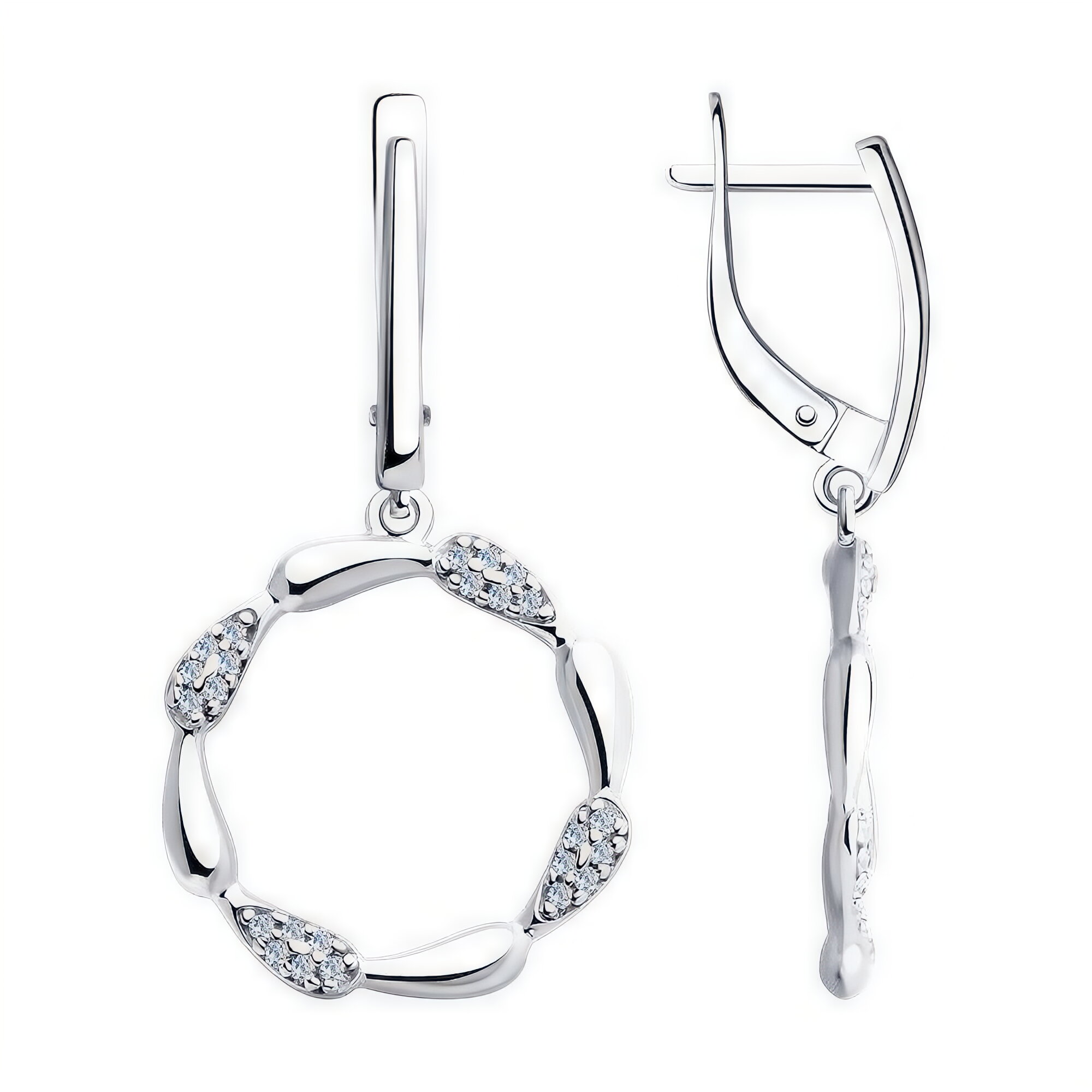 Серьги, серебро, 925 проба, родирование, фианит