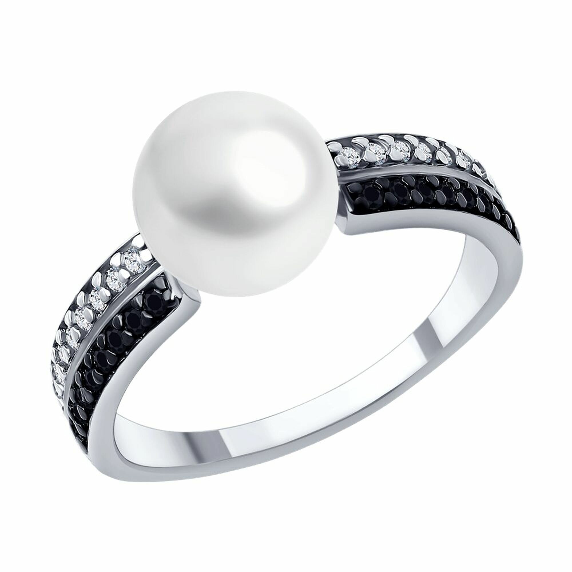 Кольцо, серебро, 925 проба, родирование, жемчуг, шпинель, фианит